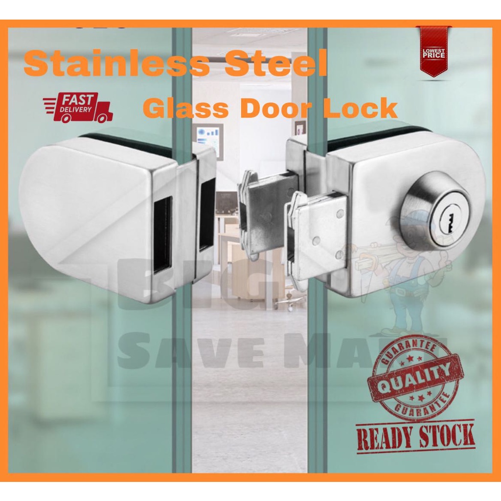 Glass Door Lock/No punching Lockset/double sided key/thumber | Shopee ...