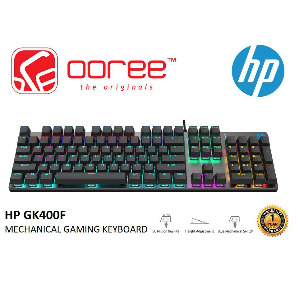 HP GK400F WIRED MECHANICAL GAMING RGB KEYBOARD WITH BLUE SWITCH , ANTI ...