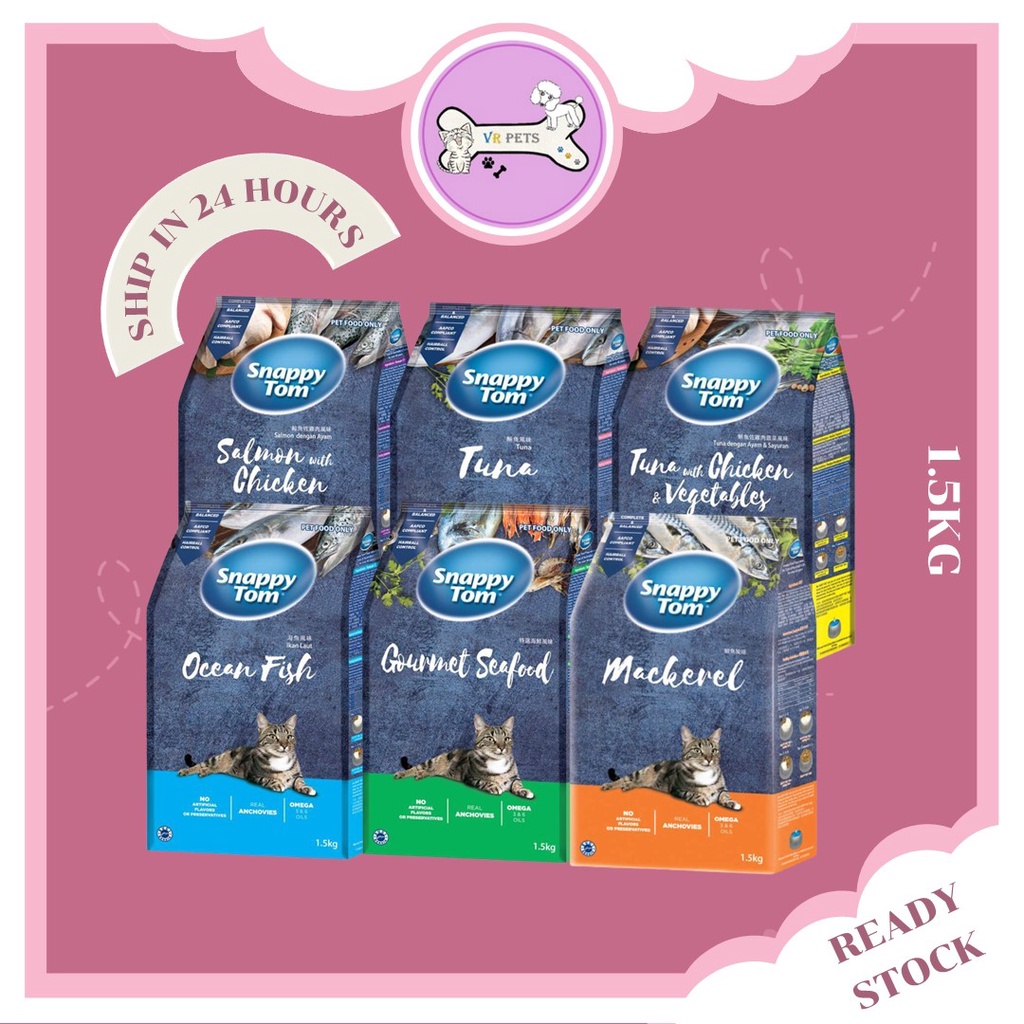 Snappy Tom Cat Food 1.5kg - (Ocean Fish / Tuna Chicken Vege / Salmon ...