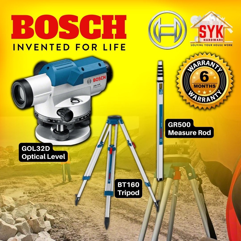 SYK BOSCH GOL32D GOL 32D Optical Leveller With GR500 Telescope Levelling Rod + BT160 Building ...