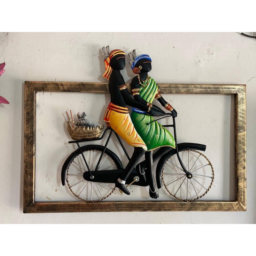 Adivasi Couples in Cycle Wrought Iron Wall Hanging ( Size : 30 X 21 ...