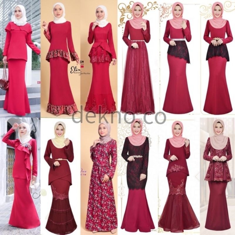 (S-XL) MAROON MERAH TEMA KURUNG DRESS DINNER BRIDESMAID WEDDING BAJU ...