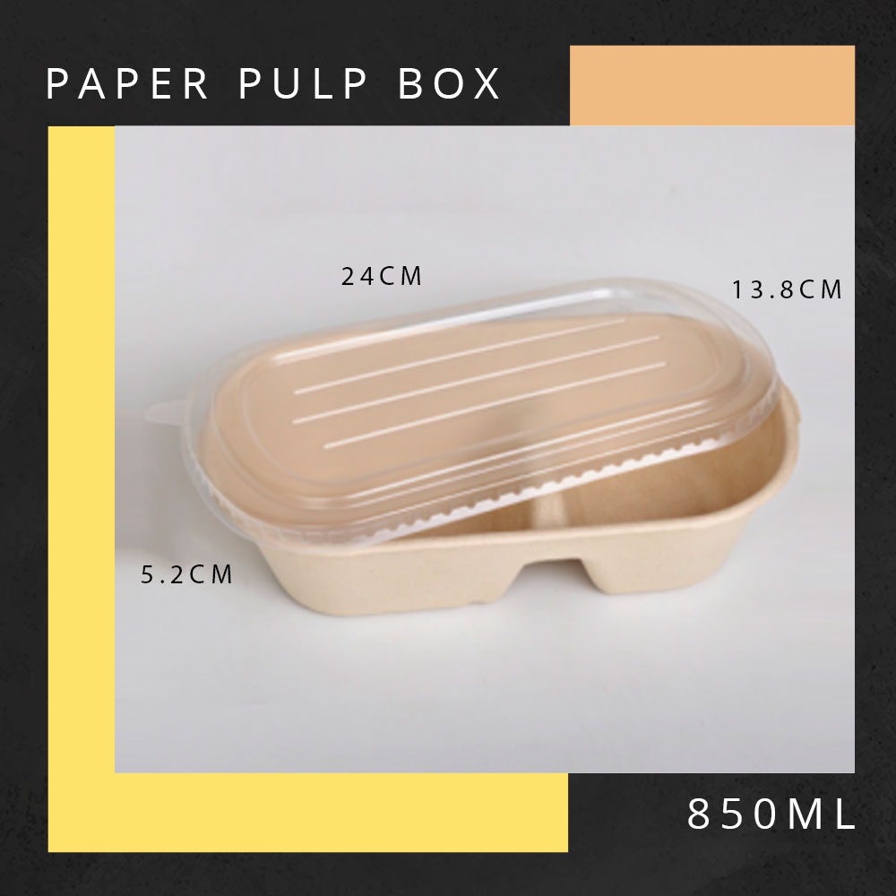 [50pc] 2 Compartmen Disposable paper pulp lunch box wit lid ...