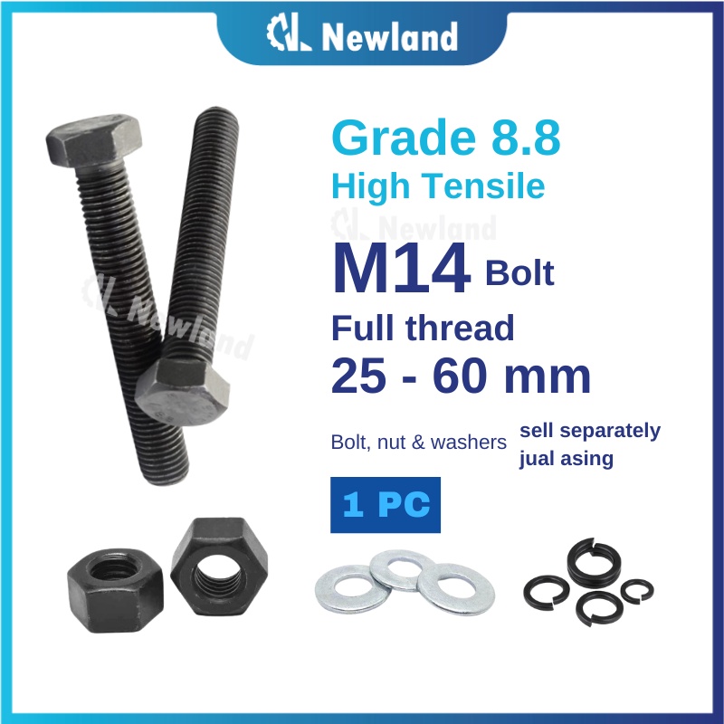 Newland Agriculture M14 Bolt and Nut - Grade 8.8 Hex Bolt Full Thread ...