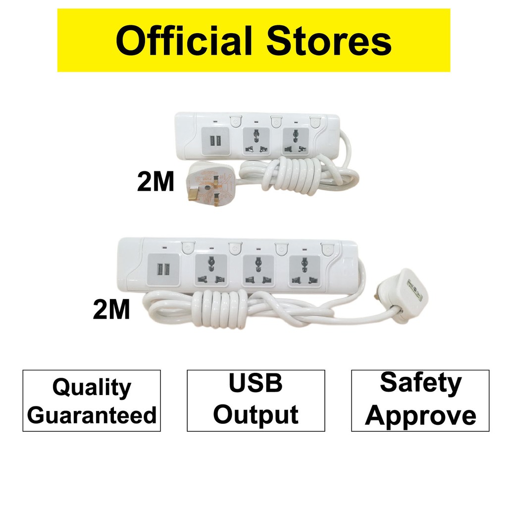 Multi Socket 2usb Universal Adapter Portable Extension Trailing Socket Extension Plug 5v 2 1a 2m