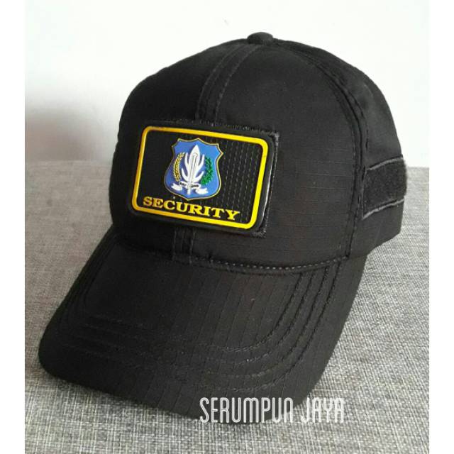 HITAM Blue LOGO BLACK SECURITY HAT - VELCRO SECURITY HAT + PATCH | Shopee Malaysia