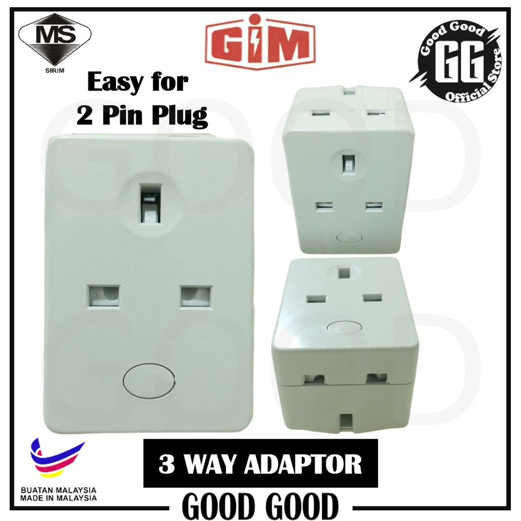 GIM 3 Way Adaptor Extension 13A Adapter 3 Gang Pin Socket Plug Charger ...