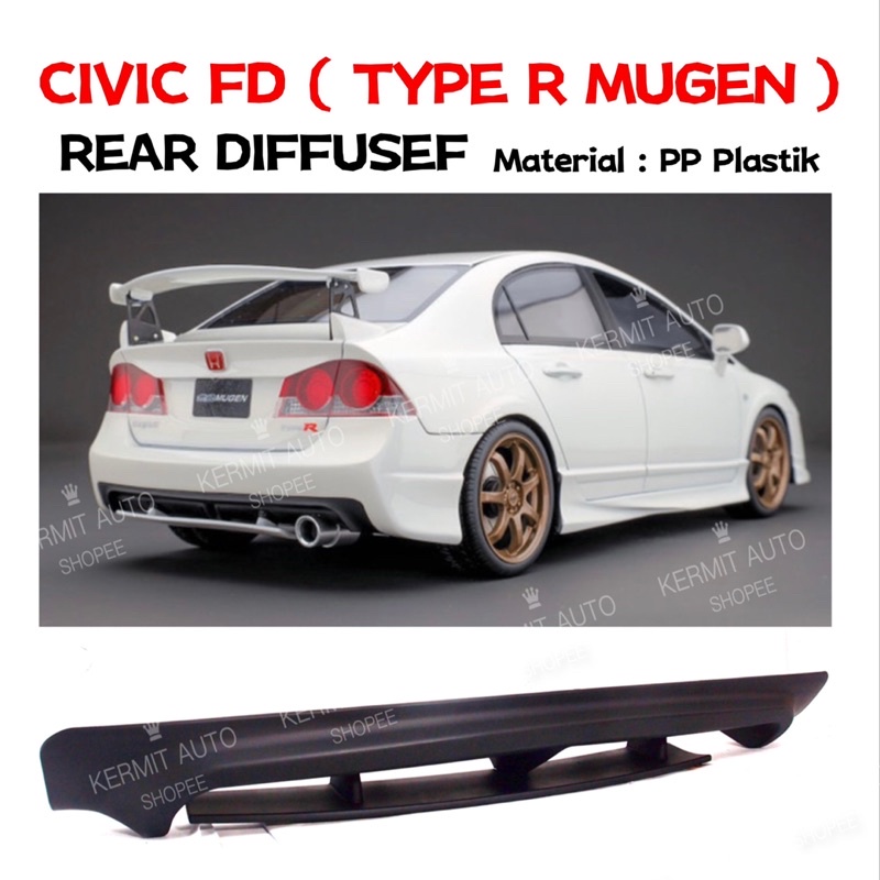 CIVIC FD REAR DIFFUSER ( Type R Mugen ) Material : PP Plastik | Shopee ...