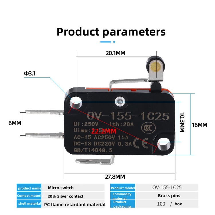 15A Micro switch OV-156-1C25/OV-155-1C25/OV-152V-151-1C25 V-15 Limit switch | Shopee Malaysia