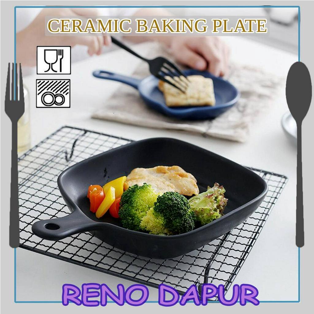 Nordic Style Ceramic Plate with Handle Oven Baking Pizza Pan Breakfast ...