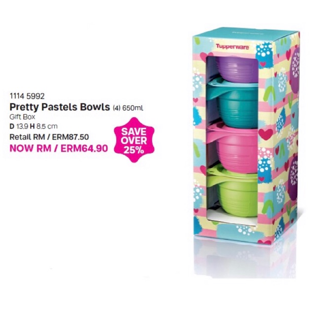 Tupperware Pretty Pastel Bowls (4) 650 ml with Gift Box . | Shopee Malaysia