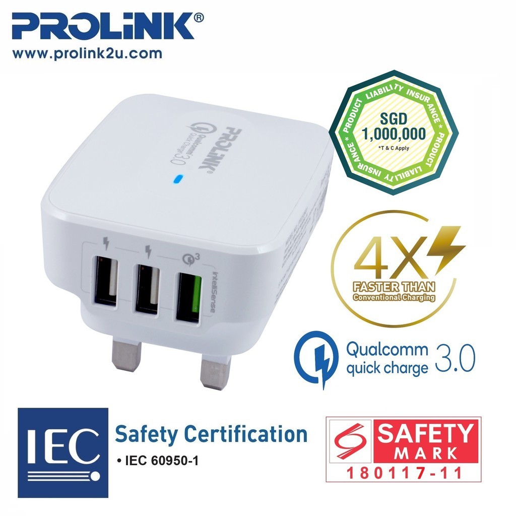 PROLiNK 3-Port USB Qualcomm Quick Charge 3.0 Travel Charger Fast ...
