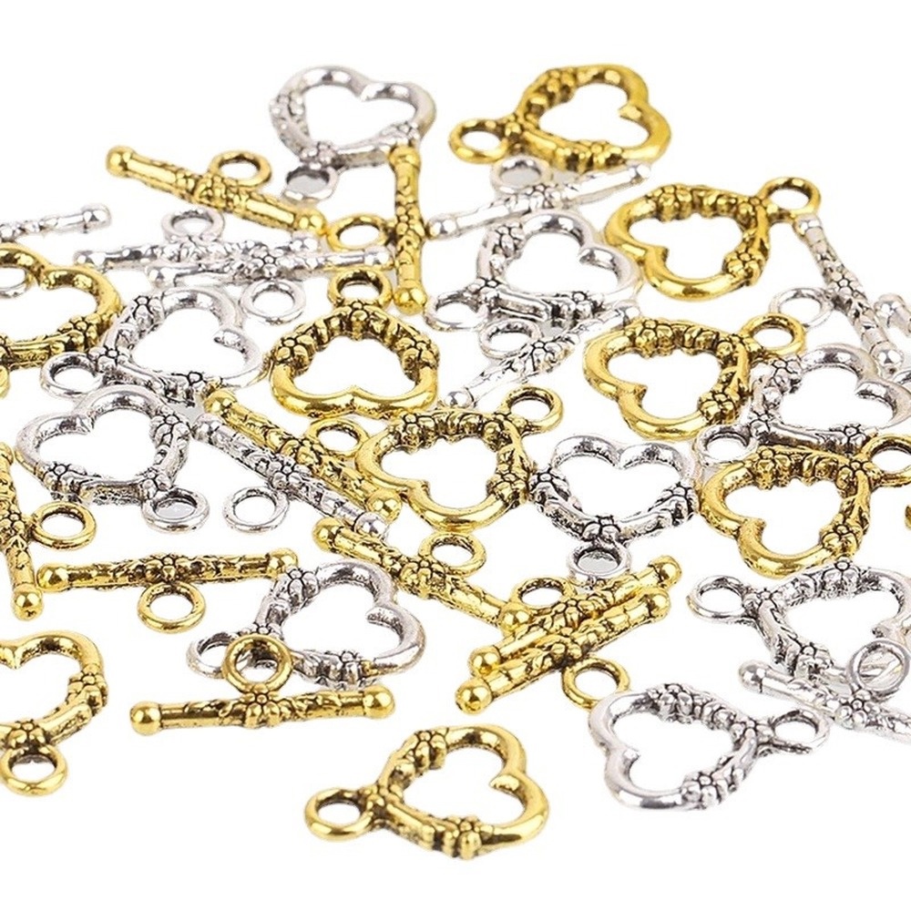 20 Sets Antique Heart Shaped Ring Hook Toggle Clasp Hooks Findings For ...