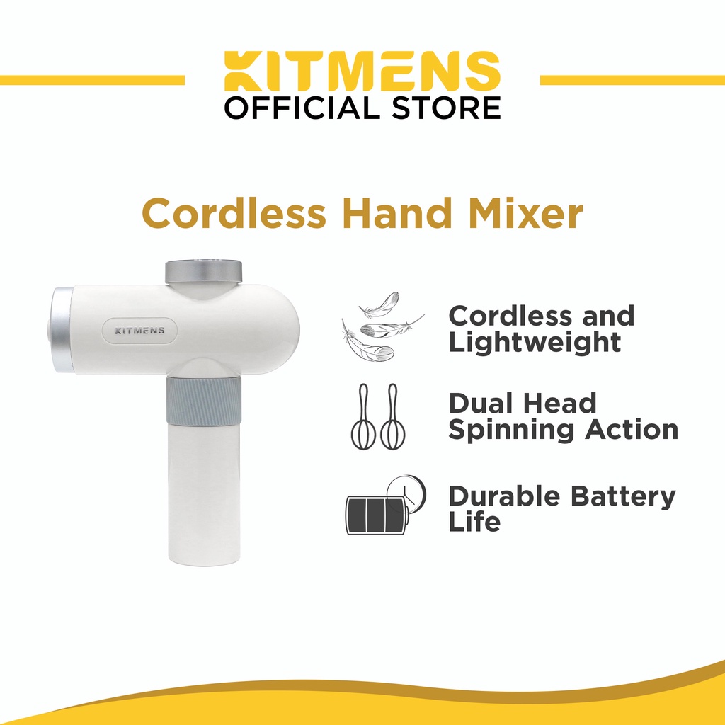 KITMENS KM-HM2 Wireless Cordless White Hand Mixer Small Lightweight ...