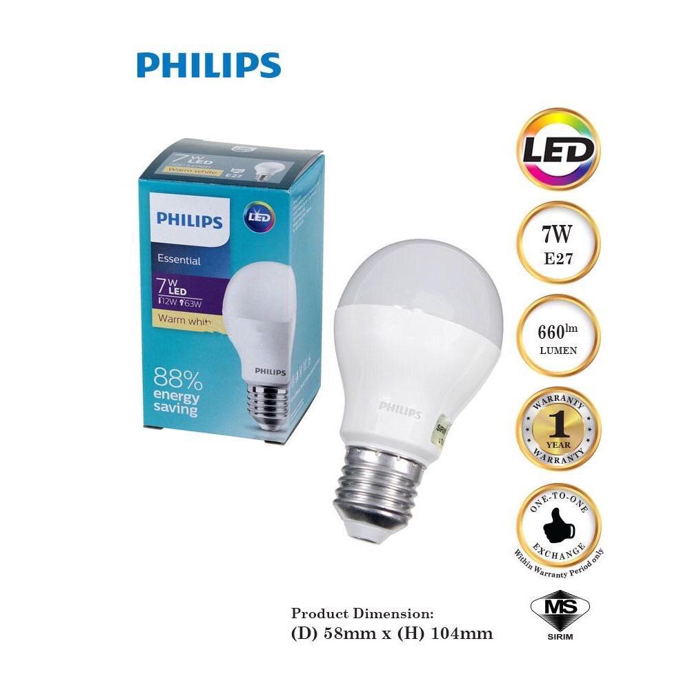 PHILIPS 3W/4W/5W/7W/9W/11W/13W E27 ESSENTIAL GEN2 LED BULB | Shopee Malaysia
