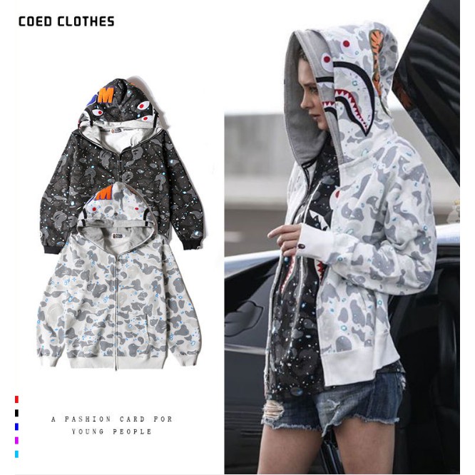 【In Stock】Japan BAPEee Camouflage shark Double hat Hoodie Jacket ...