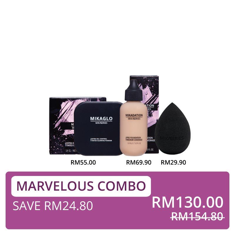 MARVELOUS COMBO BY MIKASERIES FOUNDATION GLOWING POWDER SPONGE BEAUTY ...
