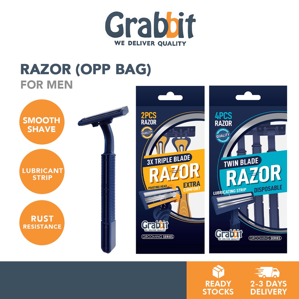 GRABBIT Razor for Men Shaver Twin Blades & 3 Blades [Opp Bag] Pencukur ...