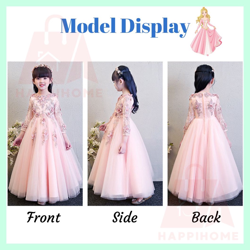 Kids Gown Girl Princess Dress Budak Lace Long Sleeve Costume Wedding ...