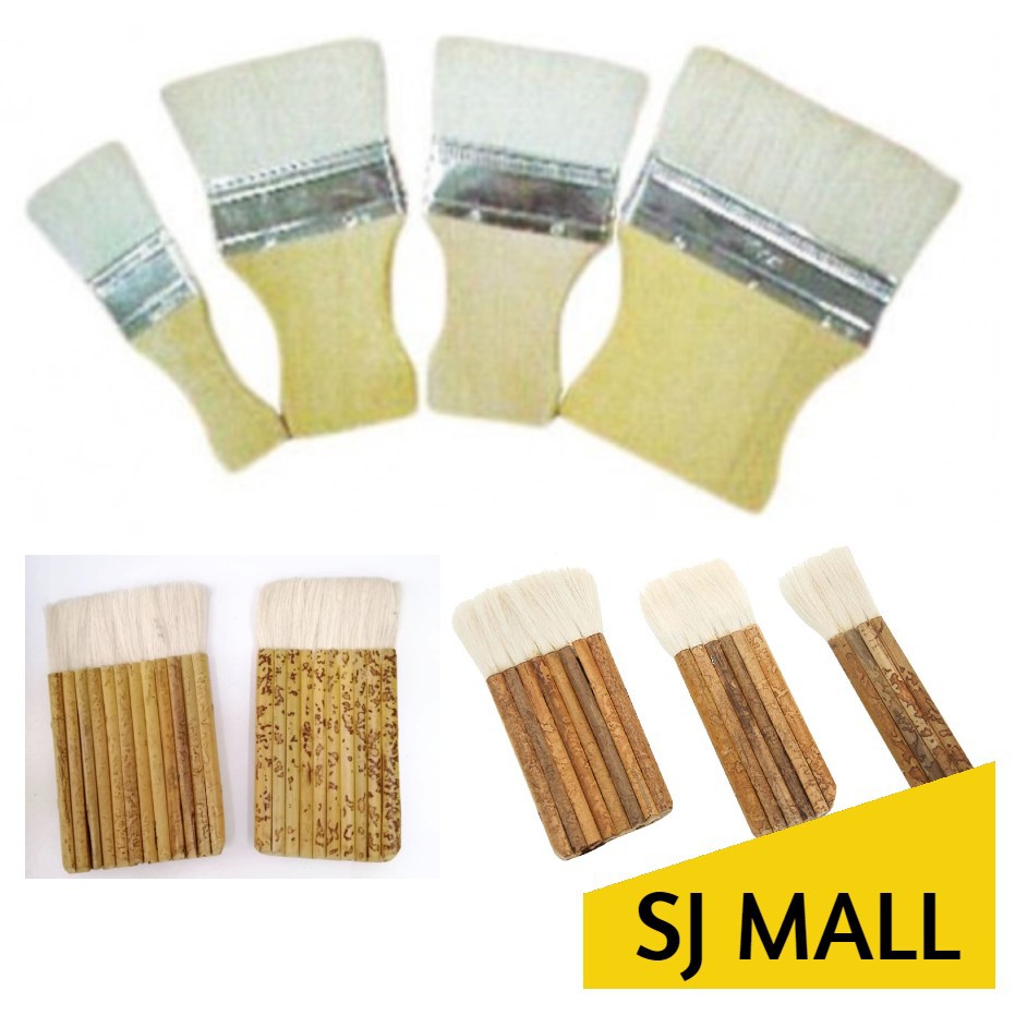 SHELLAC BRUSH 4, 6, 8, 10CM Wood and Bamboo Handle Paint Brush / Berus ...