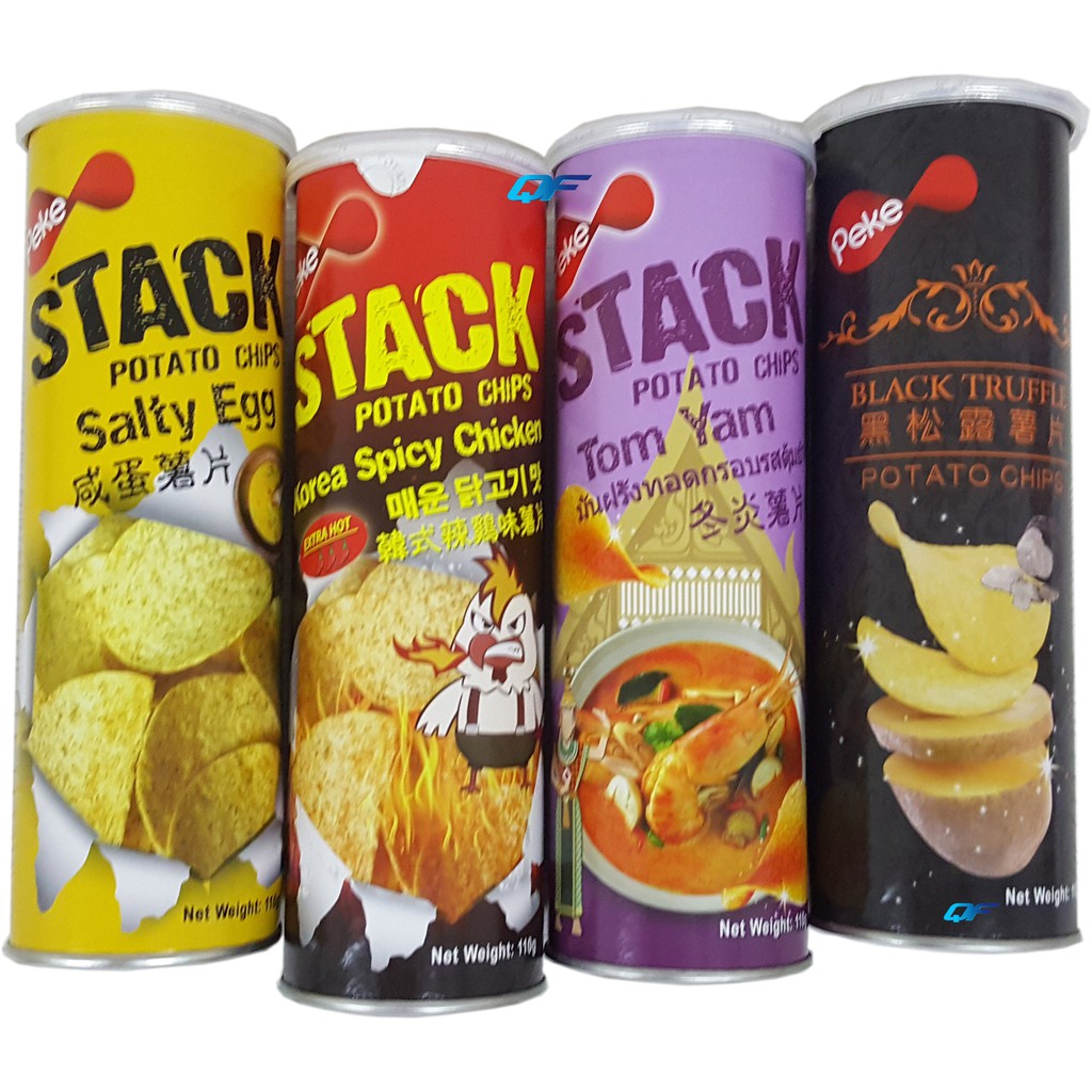 Peke Stack Potato Chips Combo - Salty Egg, Spicy Chicken, TomYum, Black ...