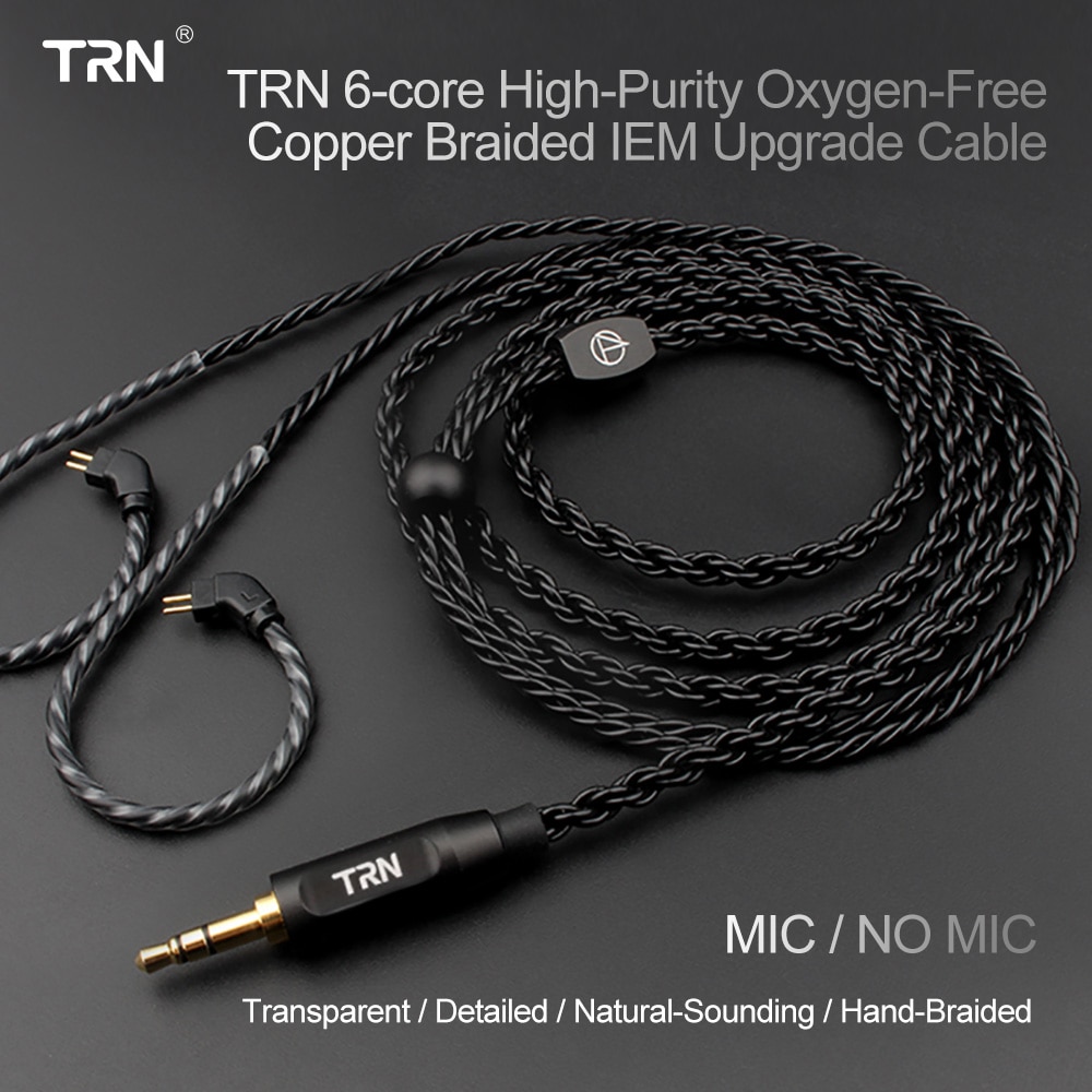 TRN A3 6 Core Braided Silver Plated Cable With Mic HIFI Earphone MMCX/2Pin Connector Use For TRN ...