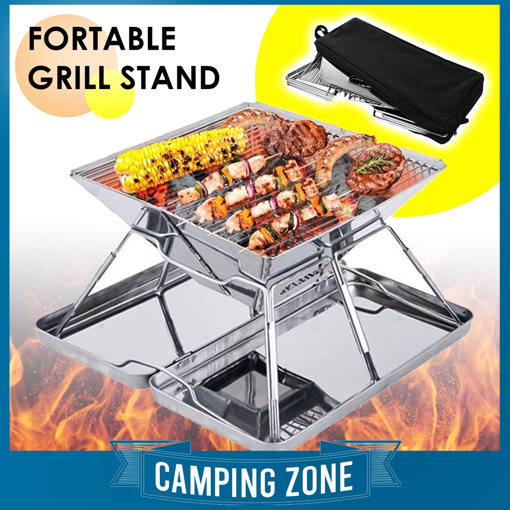 Stainless Steel Barbeque Grill Stand Carrying Box Portable Non-Stick ...