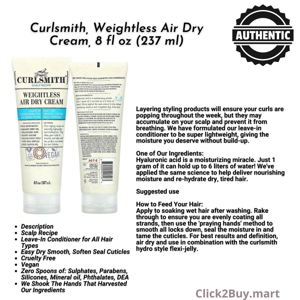Curlsmith Curl Shampoo/ Weightless Air Dry Cream/ Curl Quenching ...