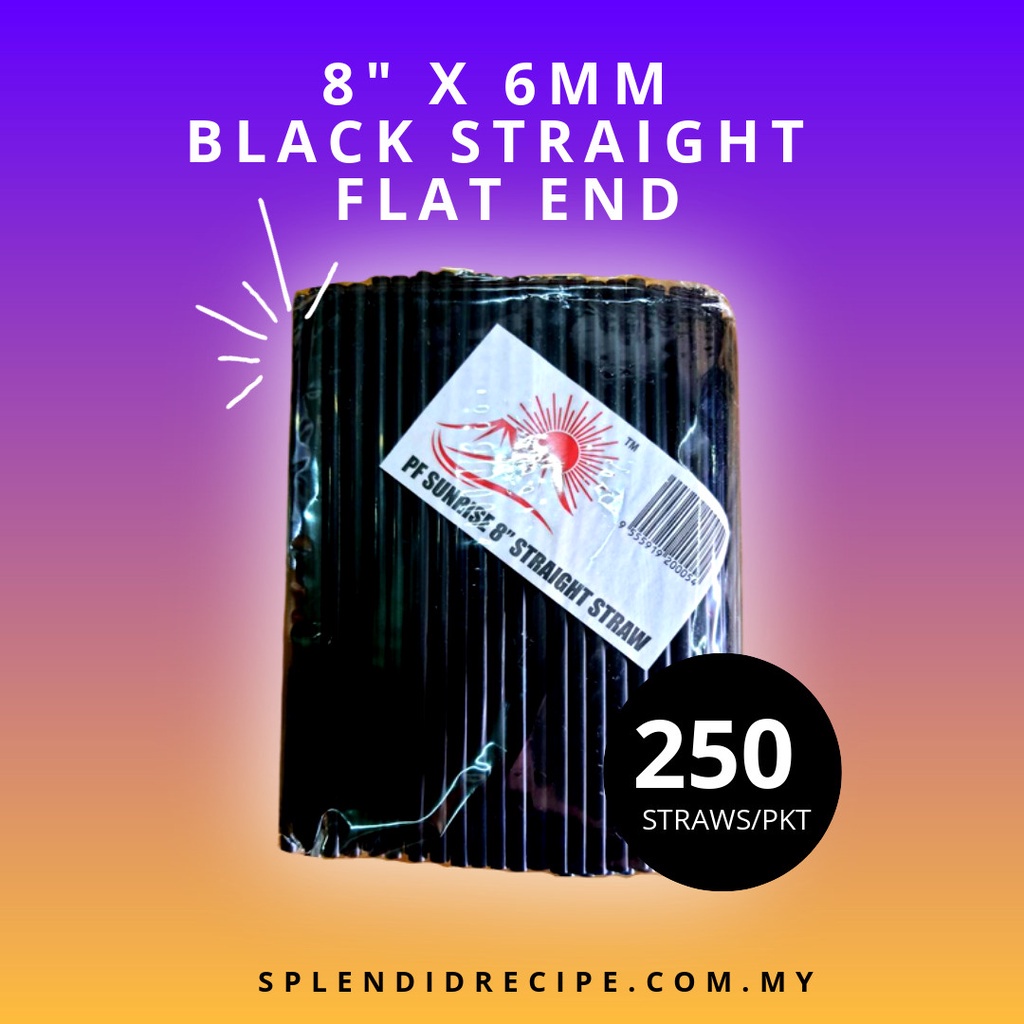 8" x 6mm Black Straight / Flexible Straw Flat End | Disposable Plastic ...