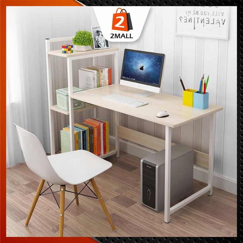 2MALL Study Deck Writing Desk Office Table With 3 Tiers Side Bookshelf ...