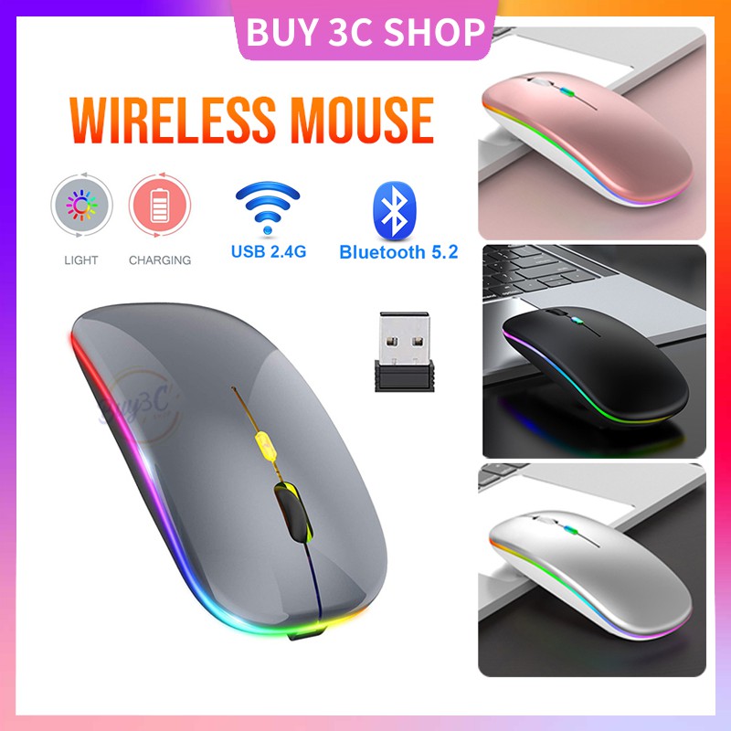 Wireless Bluetooth Mouse LED Backlit Mice Rechargeable 2.4Ghz Receiver ...