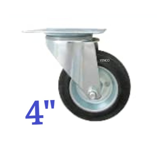 Black 4 Inch Industrial Rubber Wheel / Brake / Swivel / Rigid Castor ...