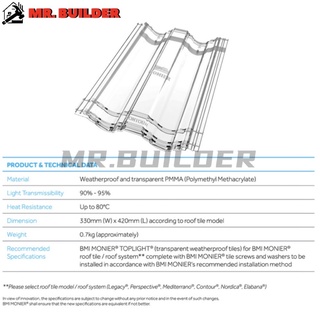 MONIER Advance Contour Toplight Roofing Tiles Transparent Roof Tiles ...