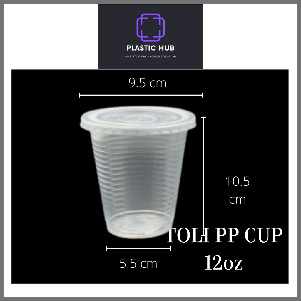 TOLI PP Disposable Cup 12oz with lids , Cawan + Penutup Plastik Pakai ...