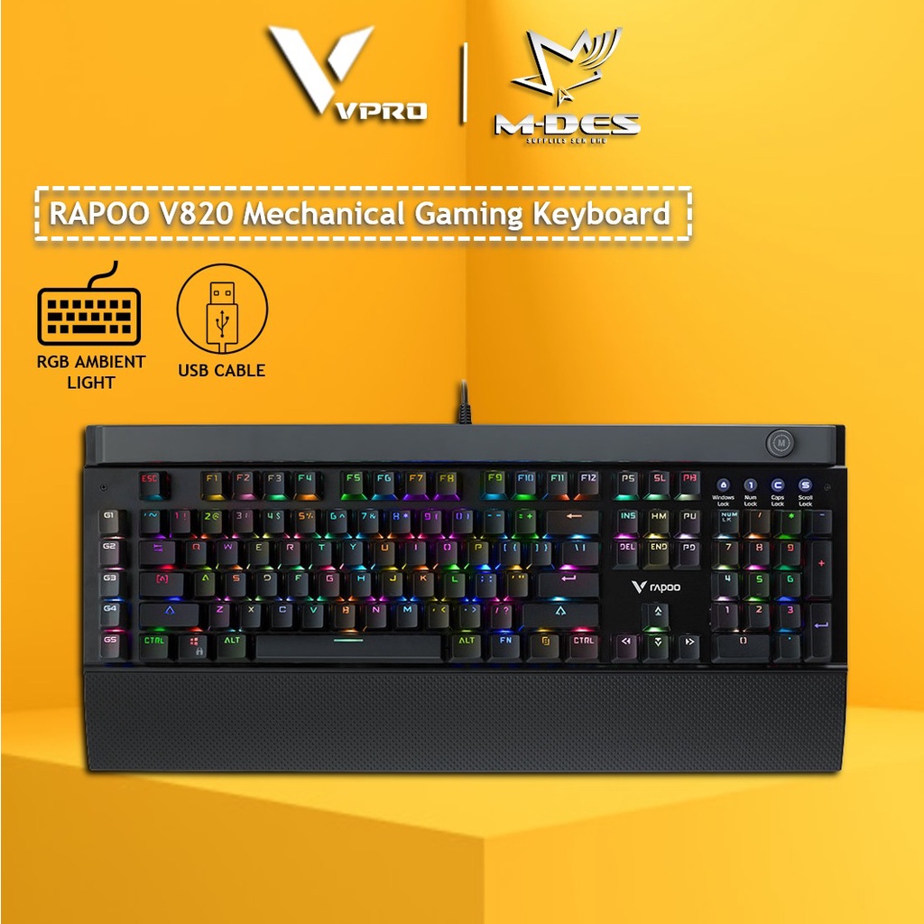 Rapoo V820 Backlit Mechanical Gaming Keyboard / Magnetic Palm Rest / Metal Cover / Full Keyboard ...