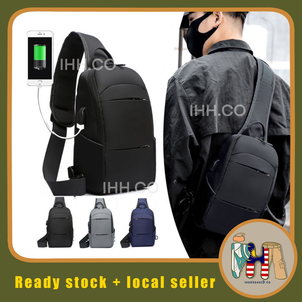 Men Chest Bag Sling Bag USB Charging Port Bags Waterproof Pouch Bag ...