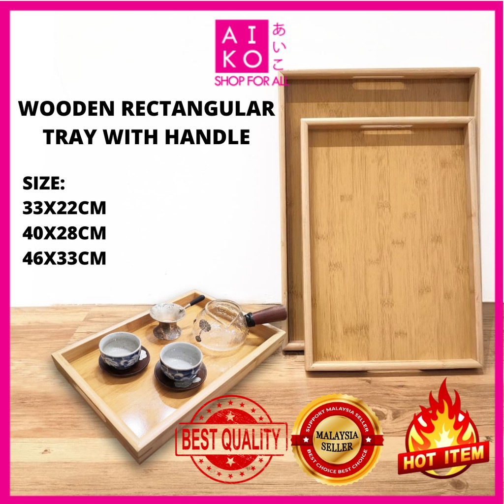 (AIKO) WOODEN SERVING TRAY WITH HANDLE FOOD WOOD TABLE TRAYS ...