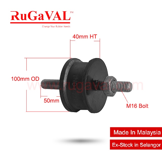Name: Rubber Mounting, Diameter 100mm x Height 40mm x Bolt M16 Engine ...