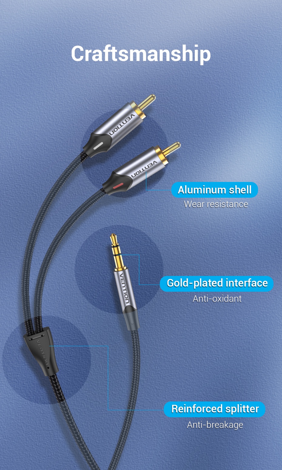 Vention 3.5mm to 2RCA Audio Cable, Male to Male Stereo AUX to RCA ...