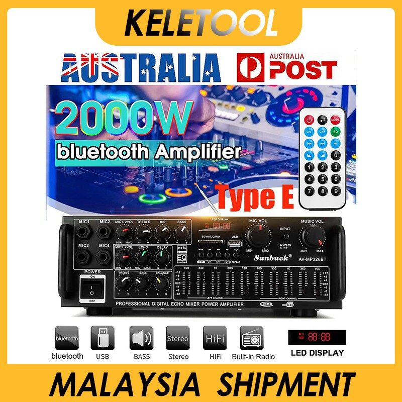 2000W 5.0 bluetooth 2 Channel Audio Power EQ equalizer HiFi Amplifier 4 ...
