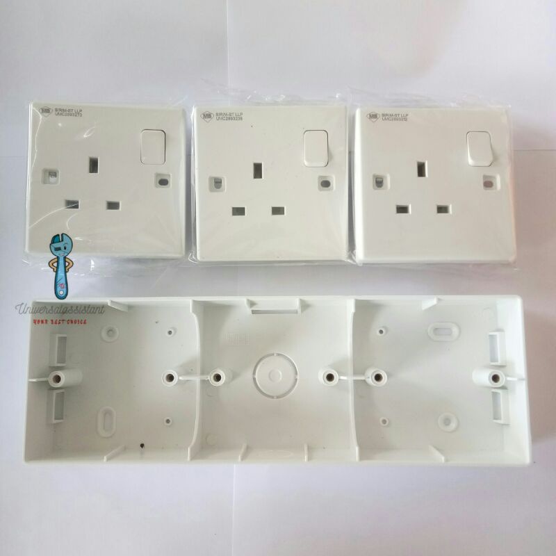 【One Set】UMS 13A Single Electric Switch Wall Socket & 3x10 Triple Nut ...