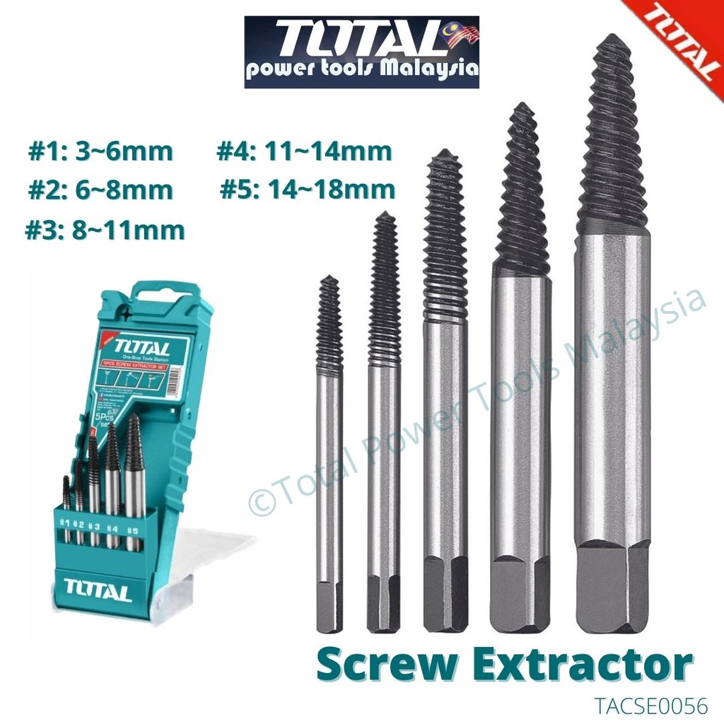TOTAL 5 Pcs Screw Extractor Set 螺丝取出器工具套装 - TACSE0056 | Shopee Malaysia