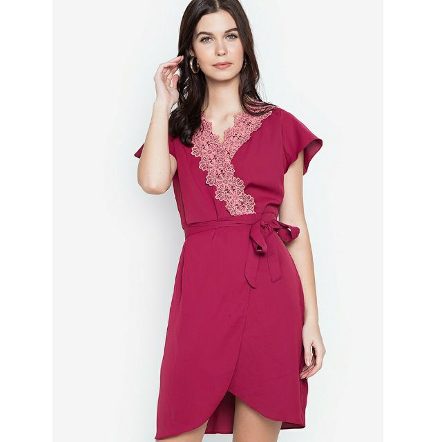 Krizia Silky Cotton Floral Trim V-Neck Overlap Wrap Dress Korean Style ...