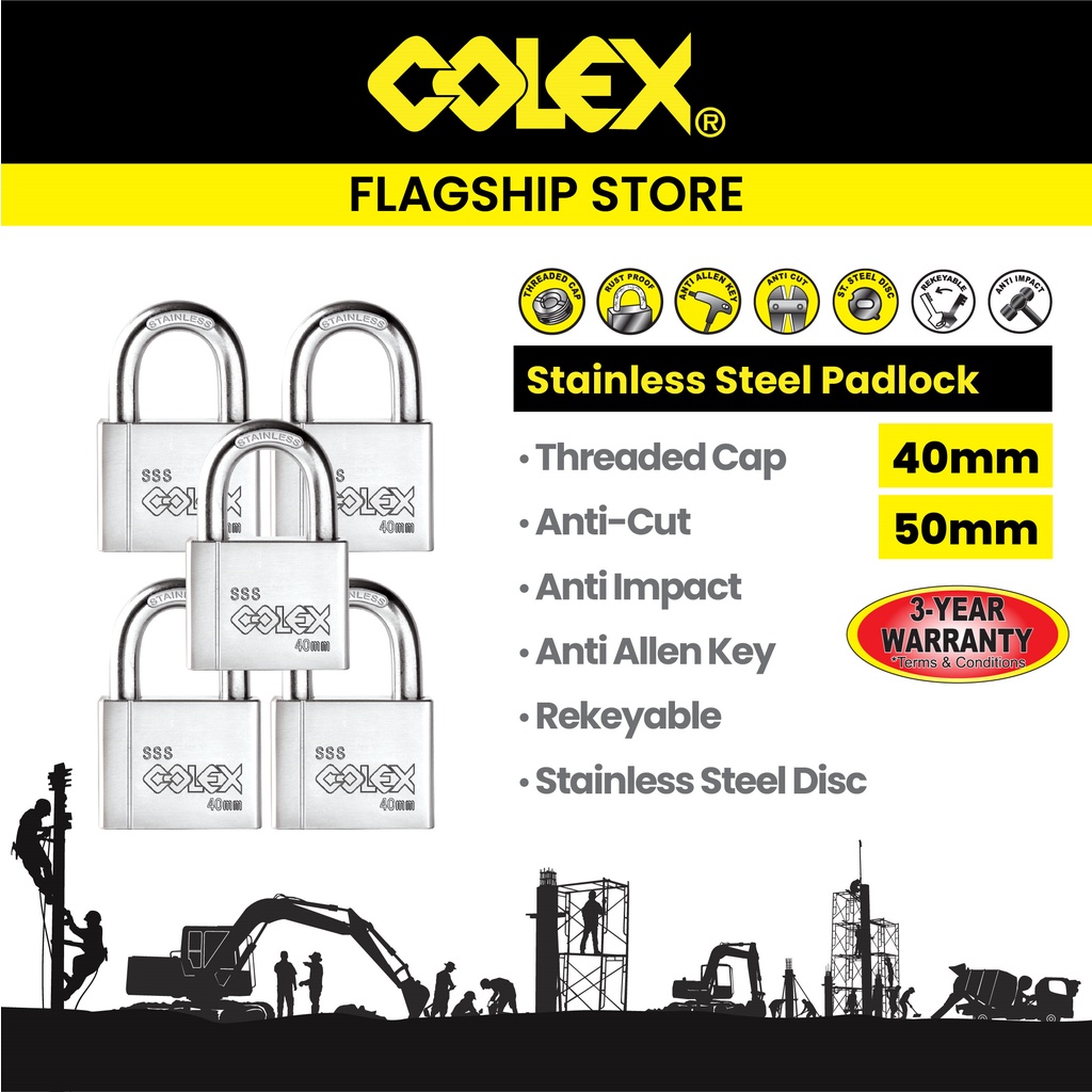 Colex Rust-Proof Stainless Steel Threaded Cap Single Padlock (40mm ...
