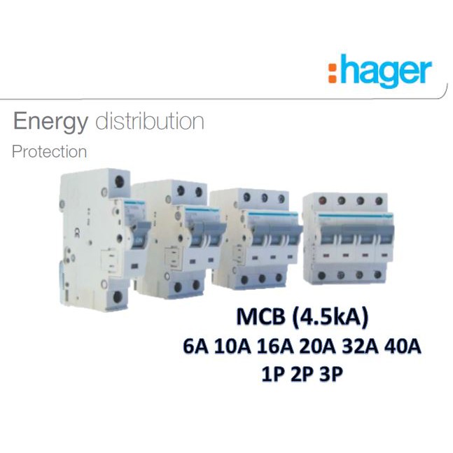 HAGER mcb 6-40A 4.5KA 6A 10A 16A 20A 32A 40A 1pole 2pole 3poles 4.5kA my106 my110 my120 my132 ...