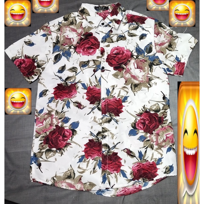 kemeja lelaki baju bunga ros merah hitam putih biru men shirt flower ...