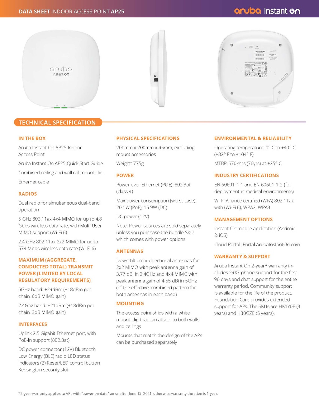 Aruba Instant On AP25 4x4 Wi-Fi 6 MU-MIMO Access Point | Shopee Malaysia