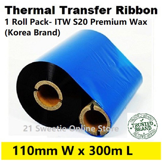 [1 roll] Premium 110x300 Thermal Transfer Wax Ribbon ITW S20 TTR For ...