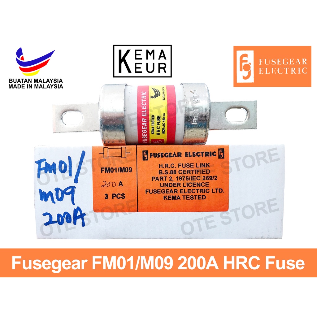Fusegear FM01/M09 200A Center Bolted Tag HRC Fuse (Made in Malaysia) | Shopee Malaysia