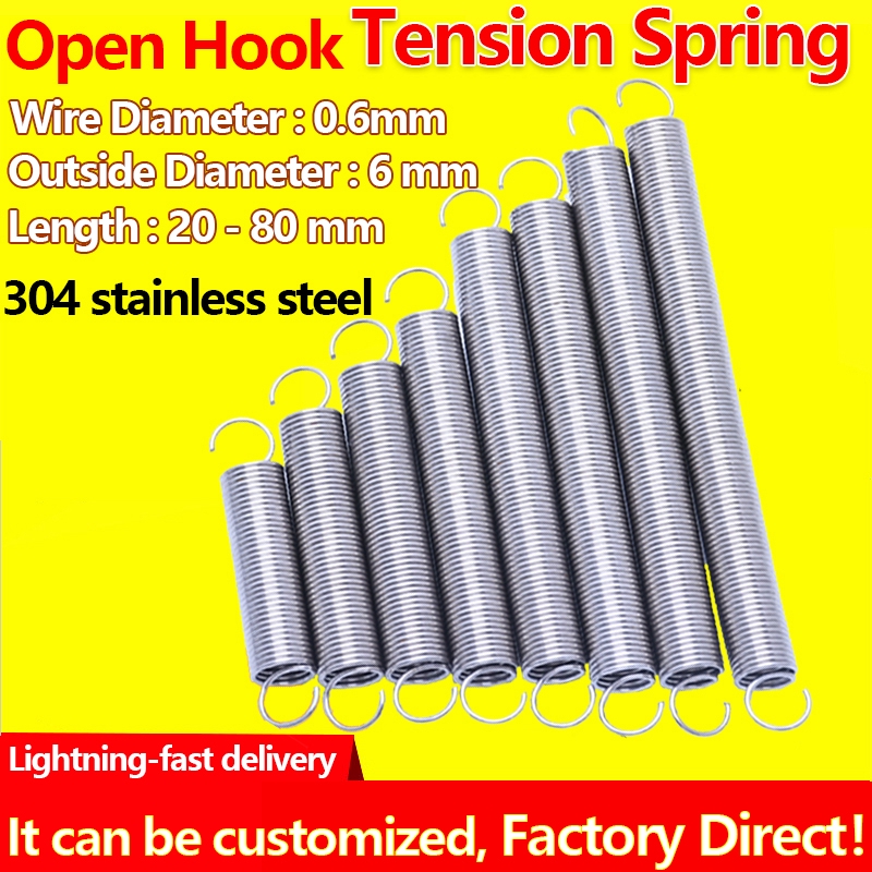D0.6*d6*L20~80MM Extension Coil Spring Stainless Steel Tension Spring ...